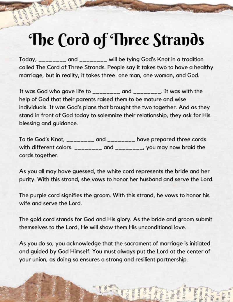 Cord of Three Strands Wedding Script Samples (+PDF)